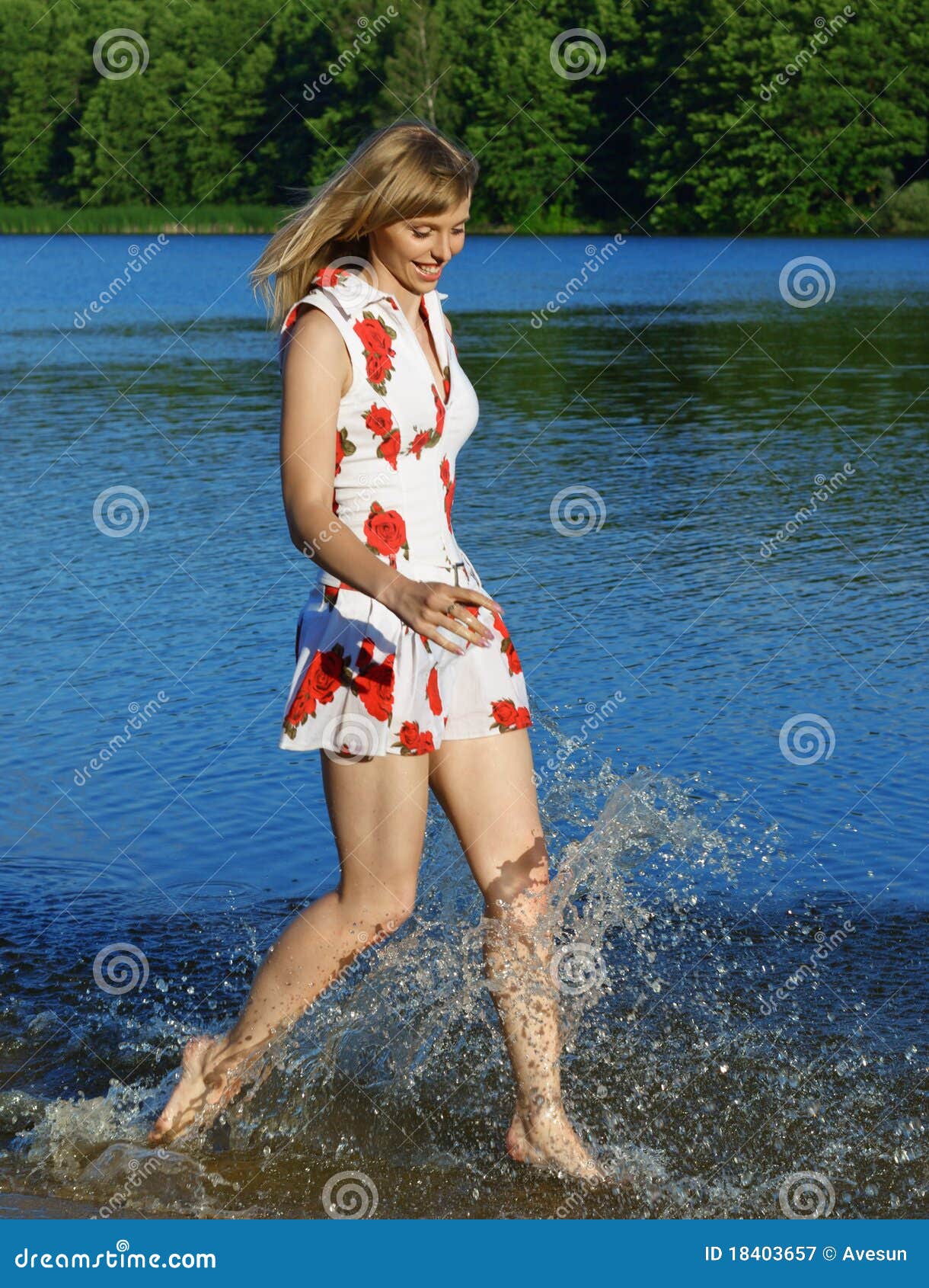 Girl running on water stock image. Image of happiness - 18403657