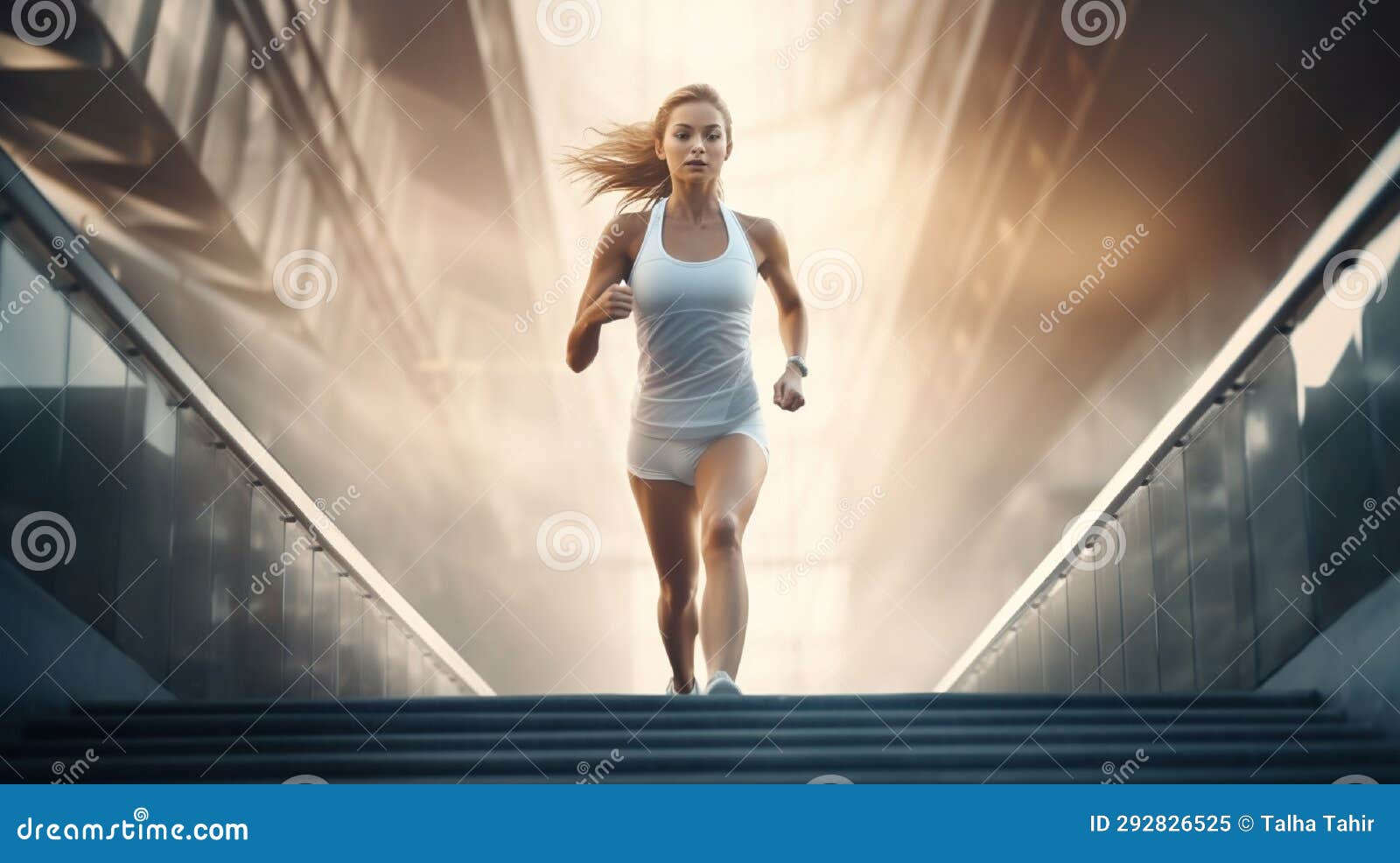 Girl Runs Fast on a Modern Stair Stock Illustration - Illustration of ...