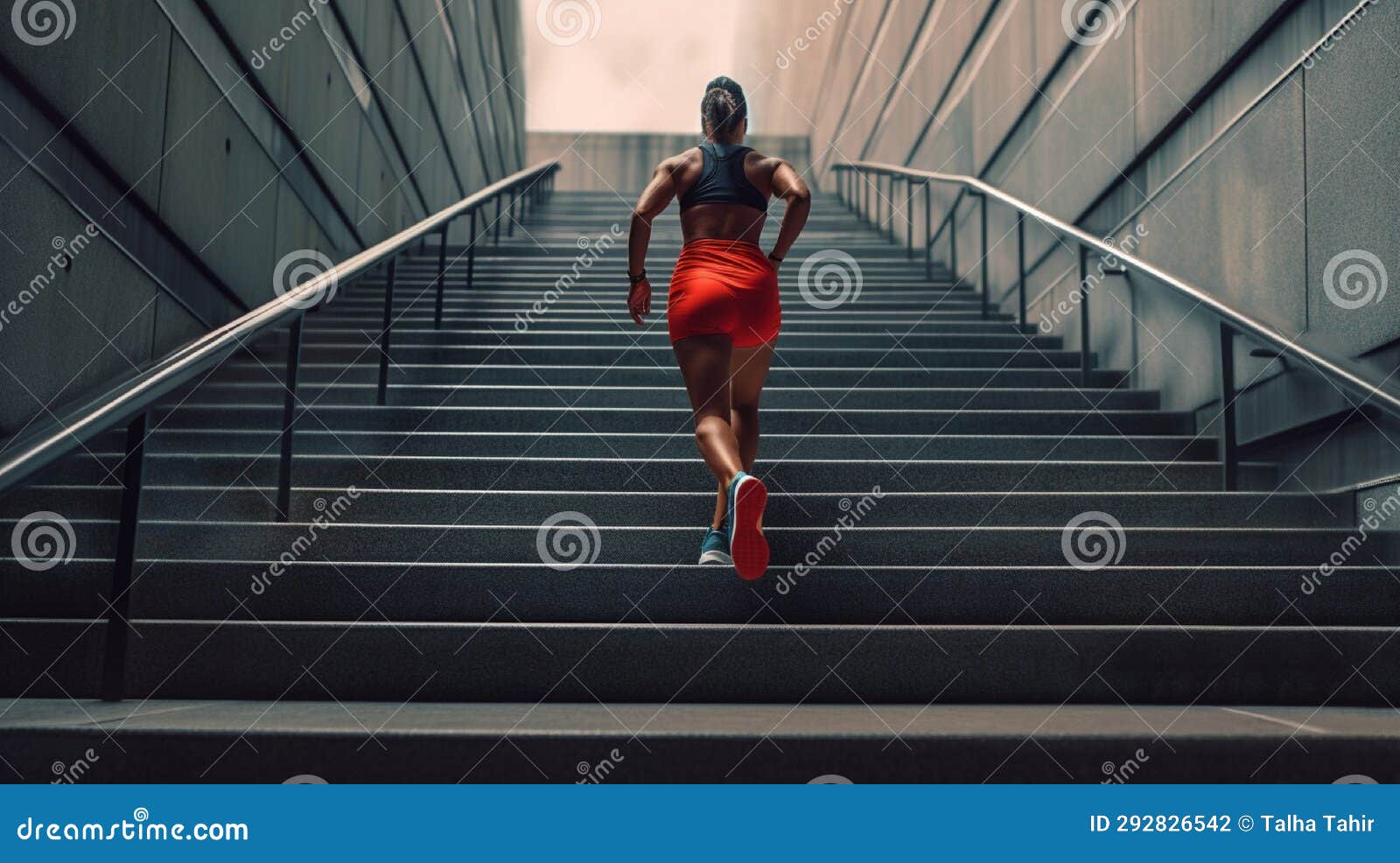 Girl Runs Fast on a Modern Stair Stock Illustration - Illustration of ...
