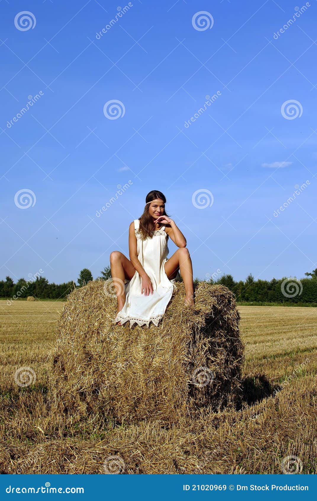 Girl in a Rural Clothing Sitting on the Haystack Stock Image - Image of ...