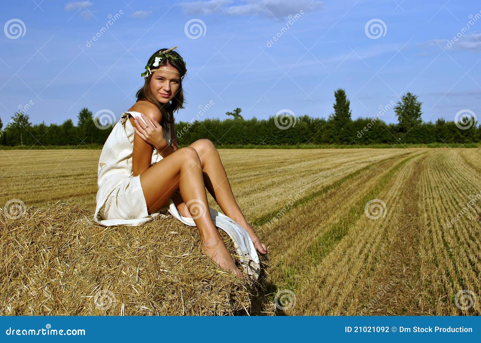 Girl In A Rural Clothing Sitting On The Haystack Stock Photography ...