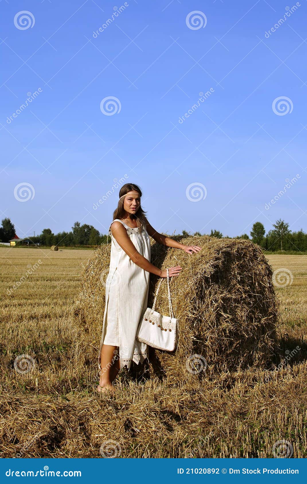 Girl in a Rural Clothing Standing Near Haystack Stock Photo - Image of ...