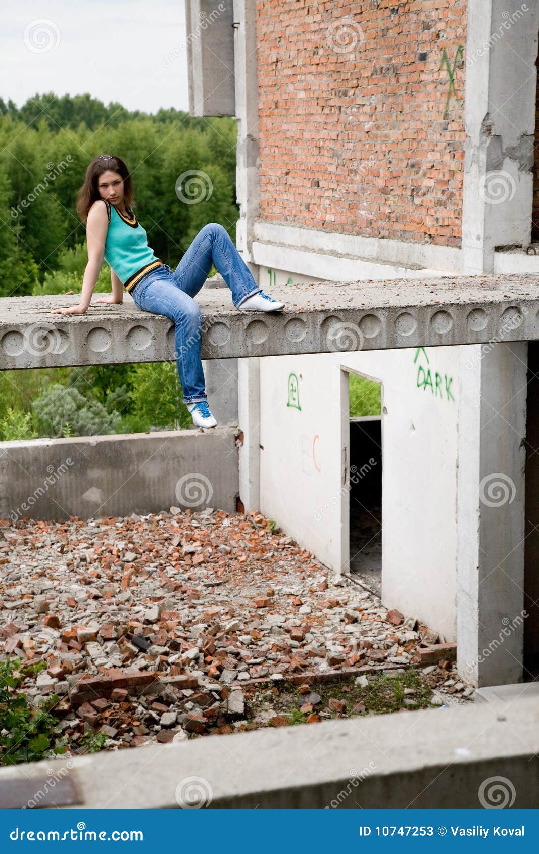 Girl in rusty building stock image. Image of ruin, brunette - 10747253