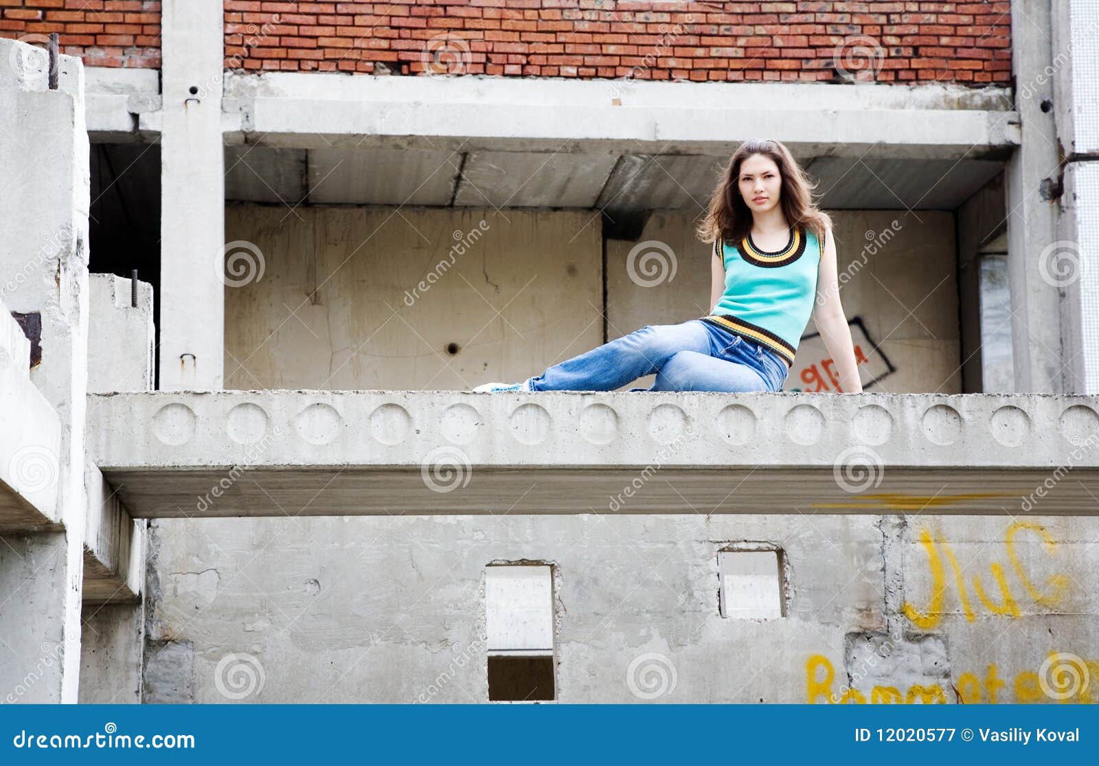 Girl in rusty building stock image. Image of rusty, staircase - 12020577