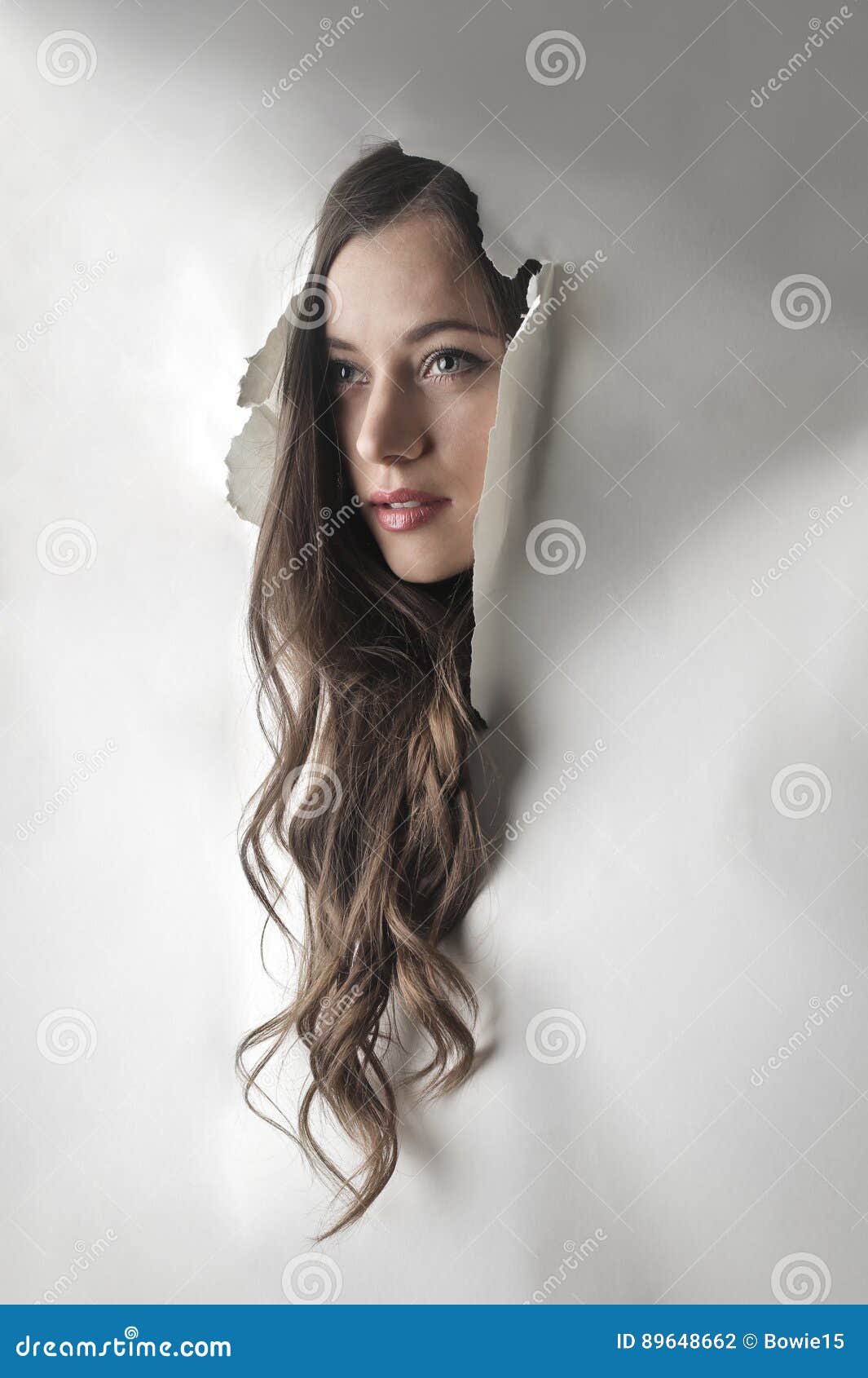 Girl`s Face Coming through the Wall Stock Photo - Image of woman, face ...