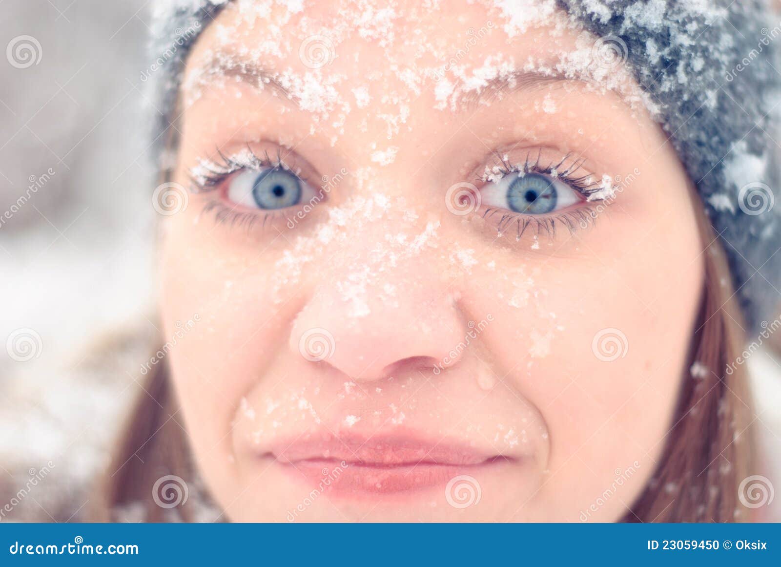 Girl s face in snow stock photo. Image of inter, cheerful - 23059450