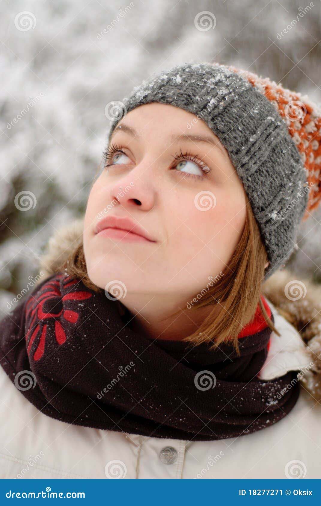 Girl S Face with Snow Outdoors Stock Image - Image of female ...