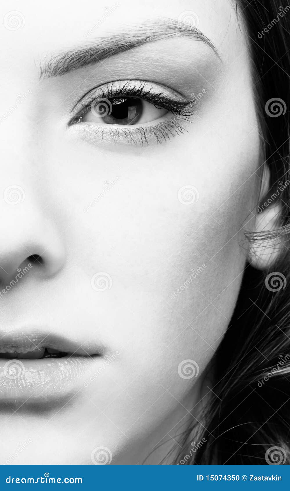 Girl s half-face portrait stock photo. Image of monochrome - 15074350