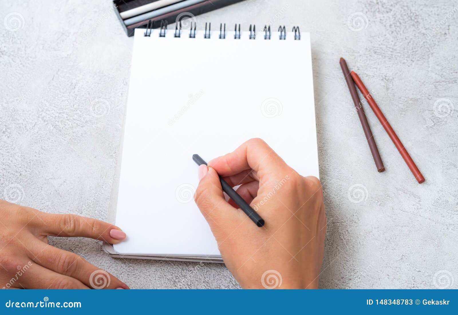 Girl`s Hands Drawing in Notebook Stock Image - Image of holding, copy ...