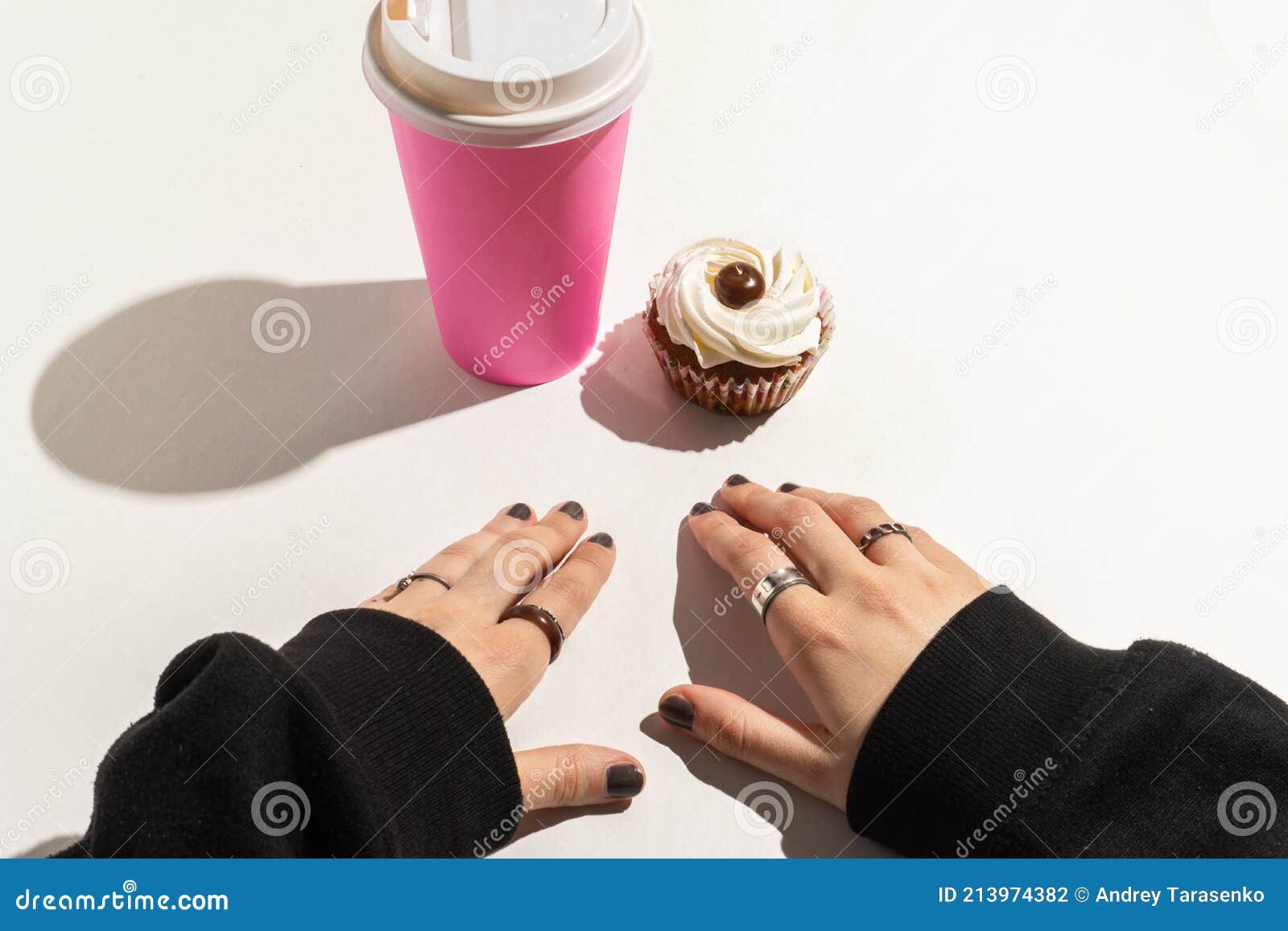 The Girl`s Hands are in Front of a Cake Stock Photo - Image of ...