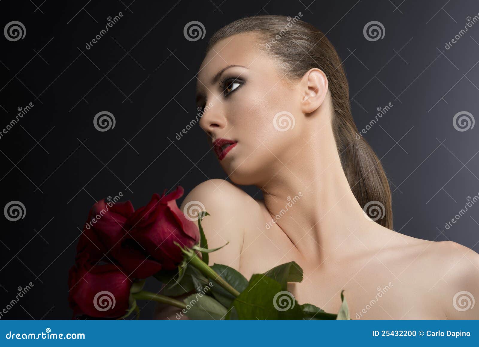 Girl S Low Key Portrait with Roses Stock Photo - Image of model ...