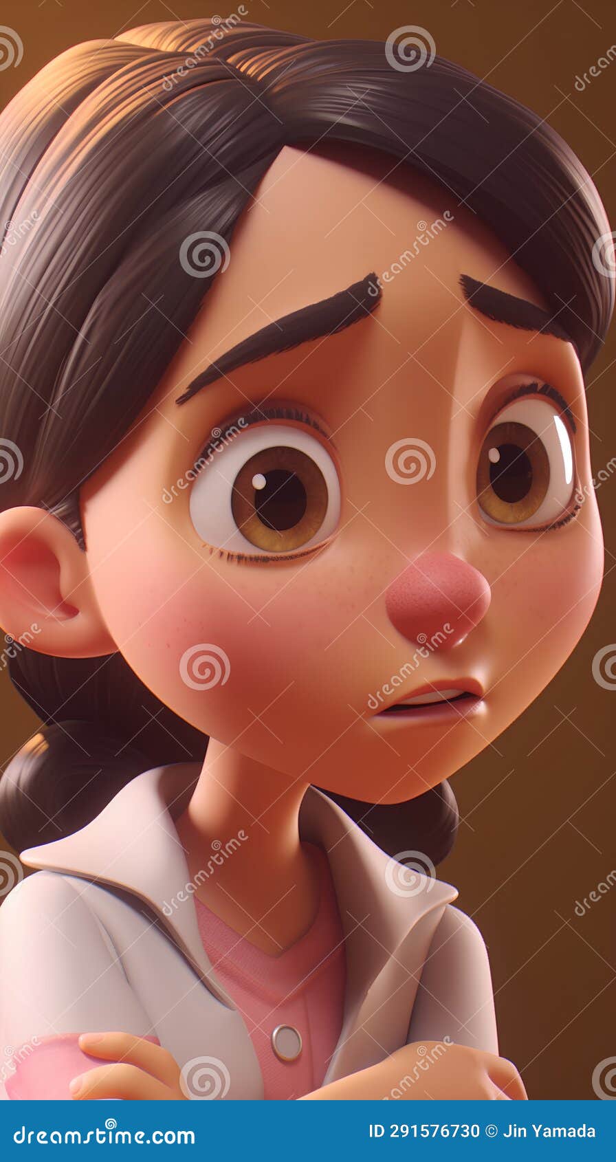 Girl with a Sad Expression on Her Face. 3D Illustration Stock ...