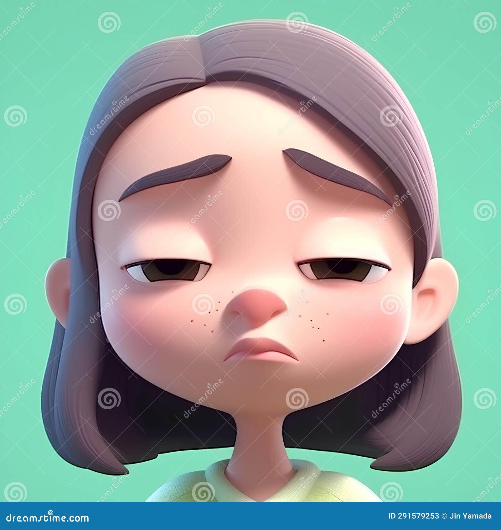 Girl with Sad Expression on Her Face, 3d Render Illustration. Stock ...