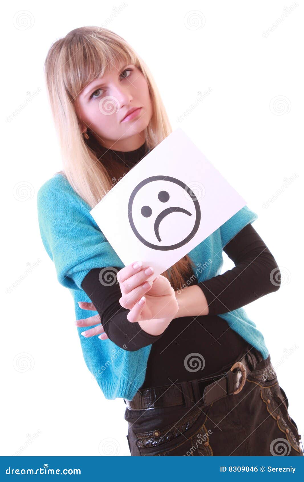 Girl with sad smile stock photo. Image of sorrow, inscription - 8309046