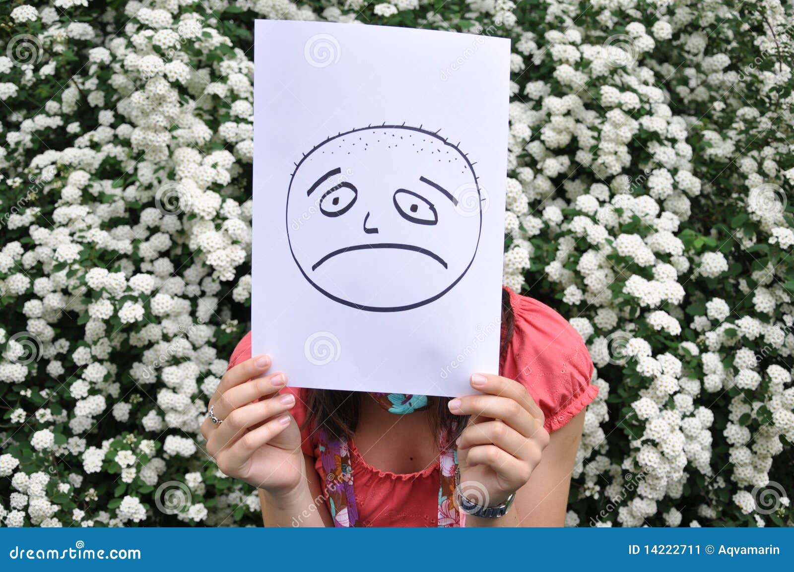 Girl with sad smiley stock image. Image of face, girl - 14222711