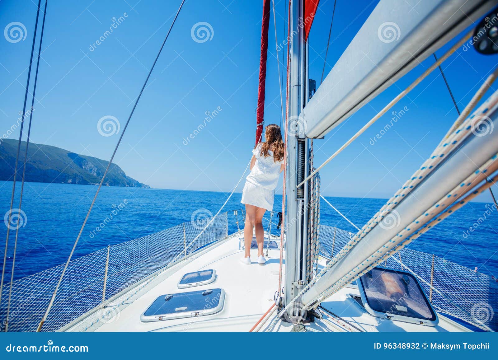 Girl Sailing on Yacht in Greece Stock Photo - Image of elegant, person ...