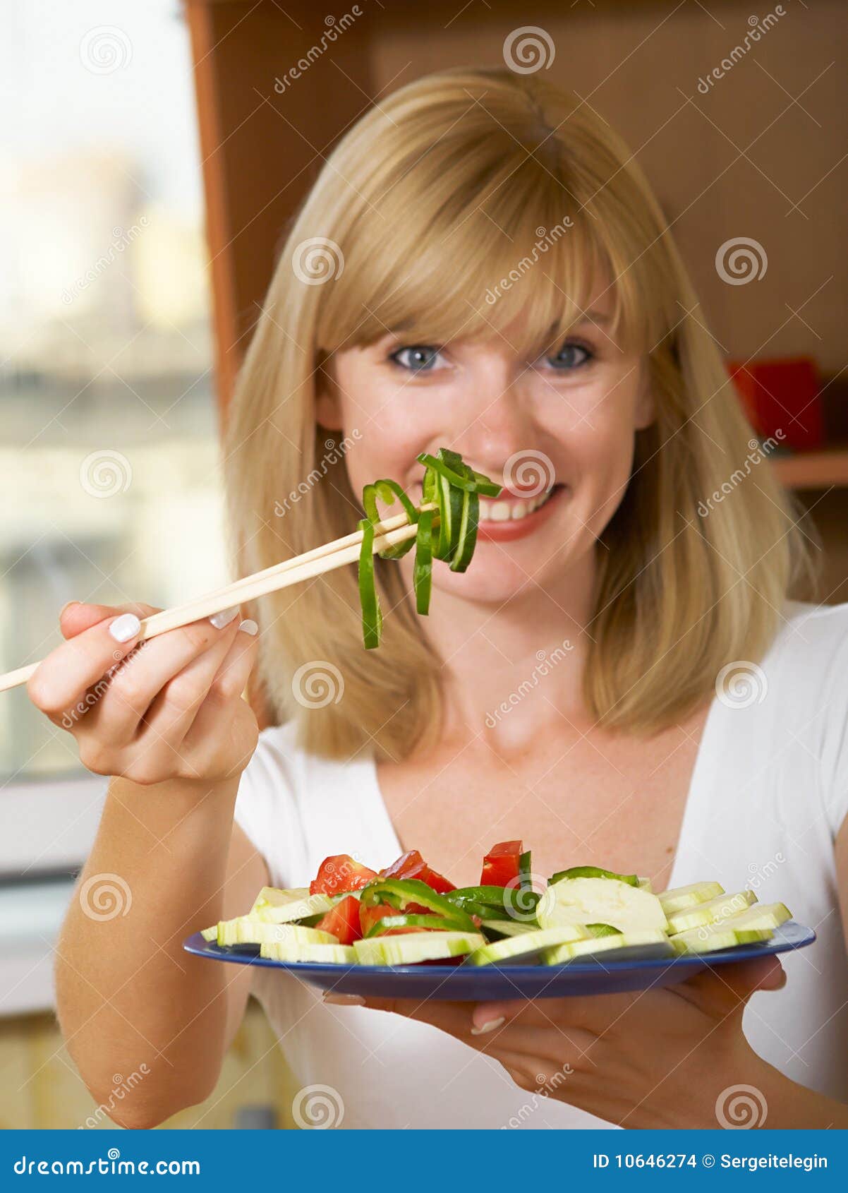 The girl with salad stock photo. Image of home, cook - 10646274