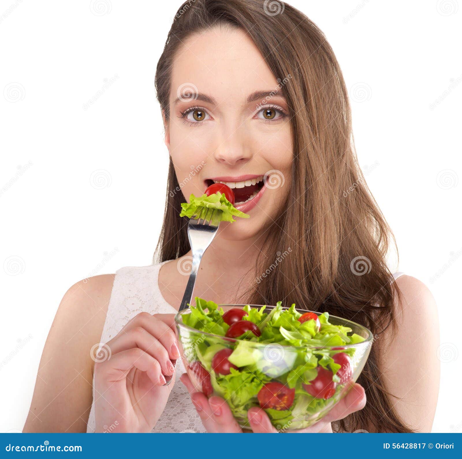 Girl with salad stock image. Image of female, beautiful - 56428817