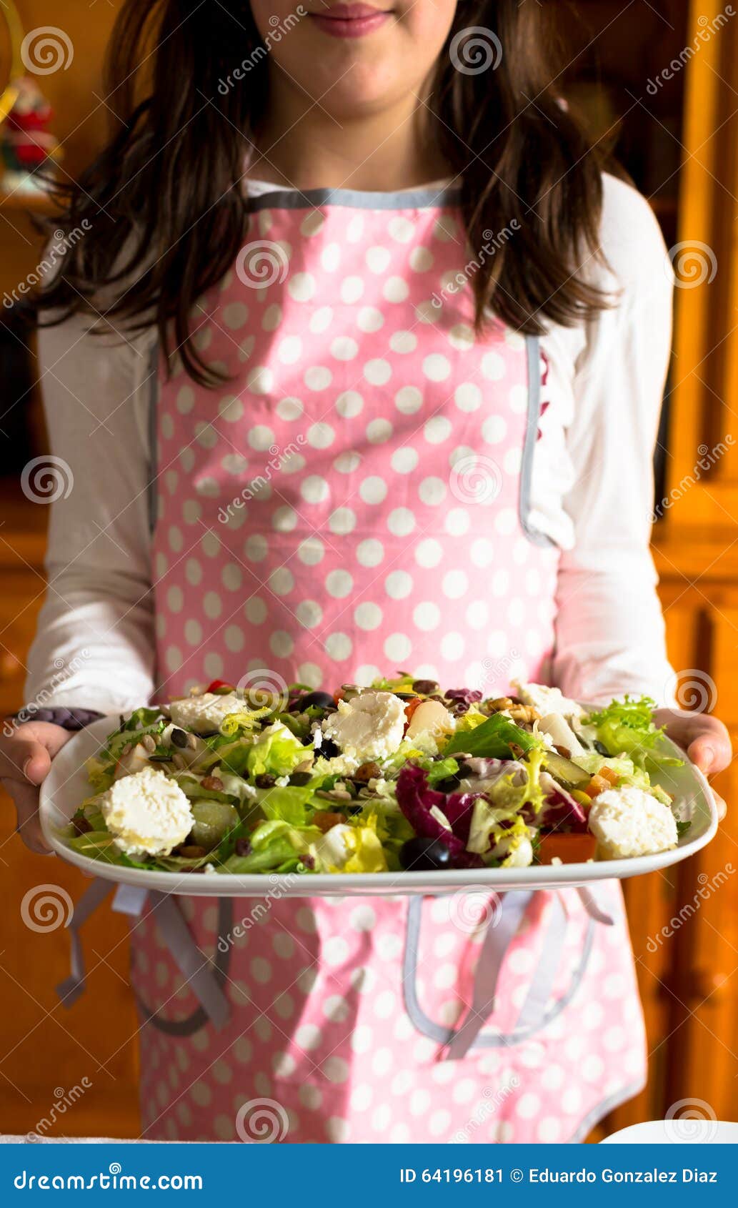 Girl with a salad stock image. Image of pepper, mediterranean - 64196181