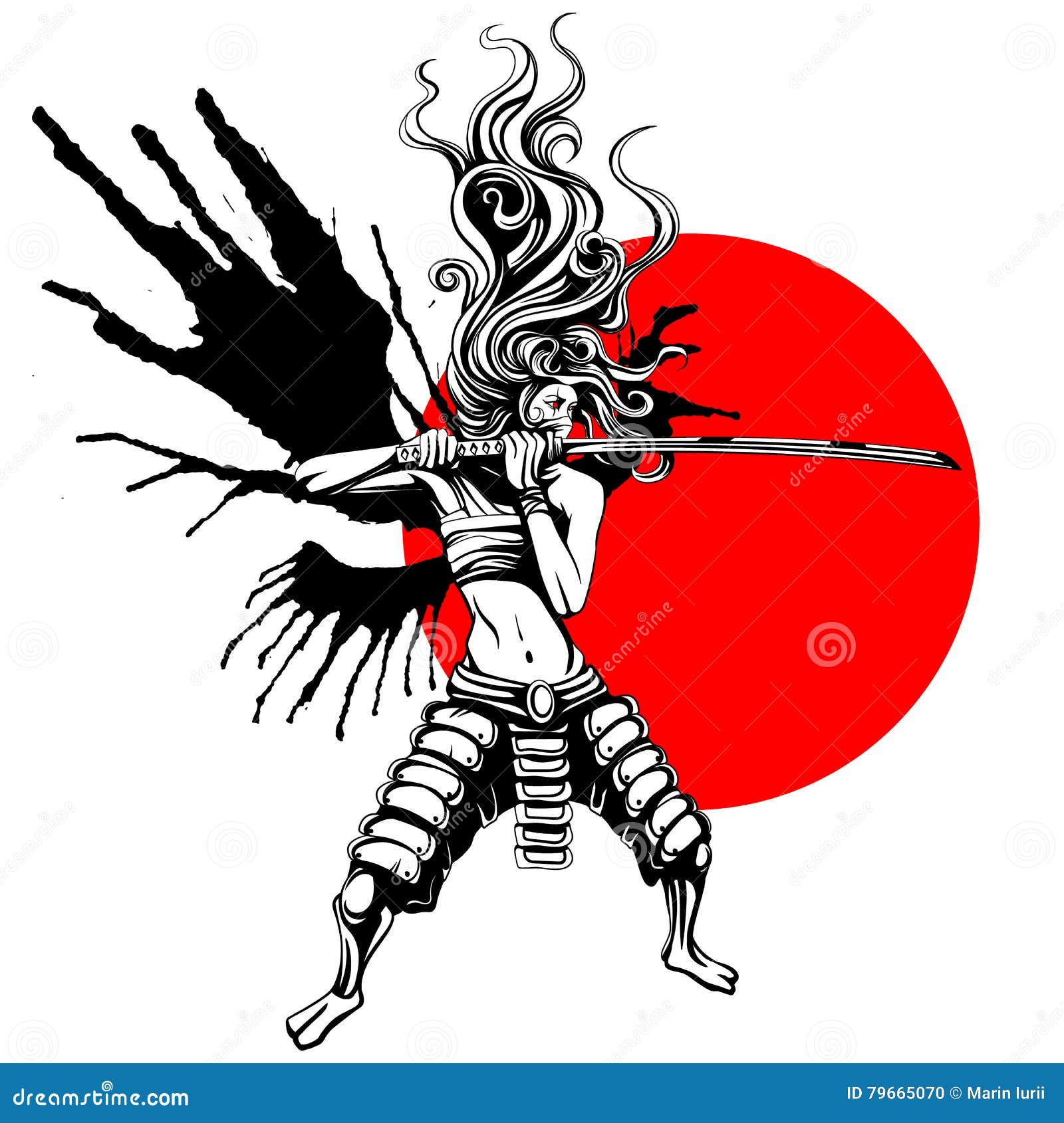 Girl samurai with wings stock illustration. Illustration of japanese ...