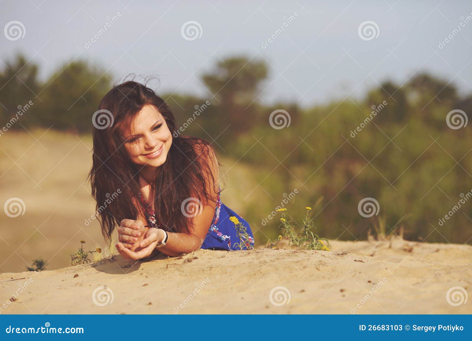 Girl on sand stock image. Image of caucasian, blue, vitality - 26683103
