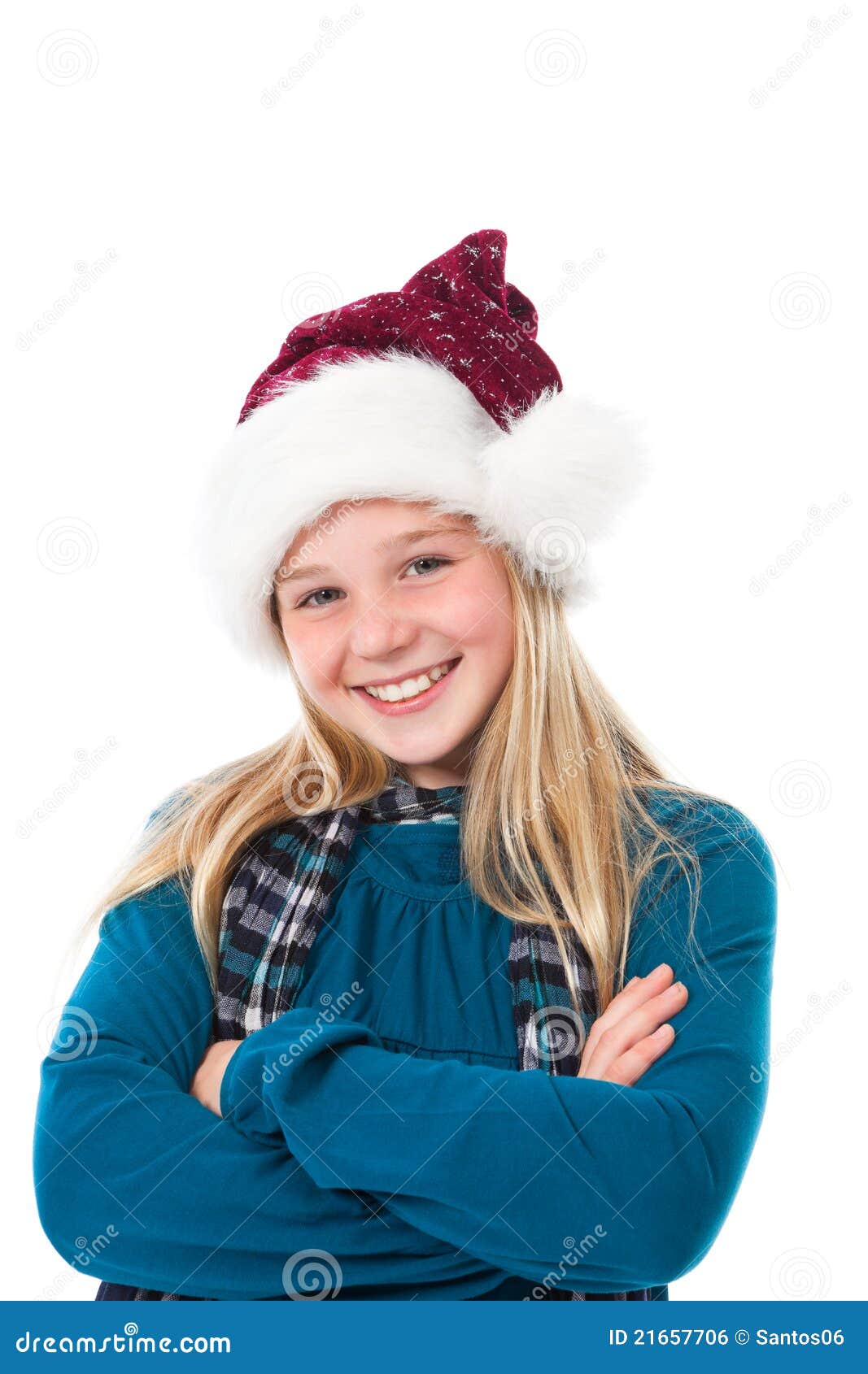 Girl with Santa Hat Smiling Stock Photo - Image of celebration, smiling ...