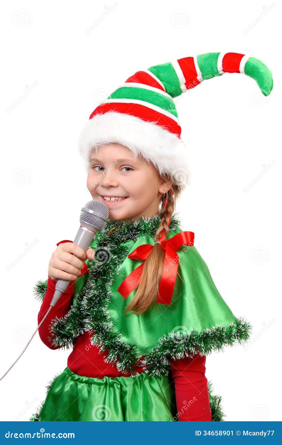 Girl - Santa S Elf with a Microphone. Stock Image - Image of european ...
