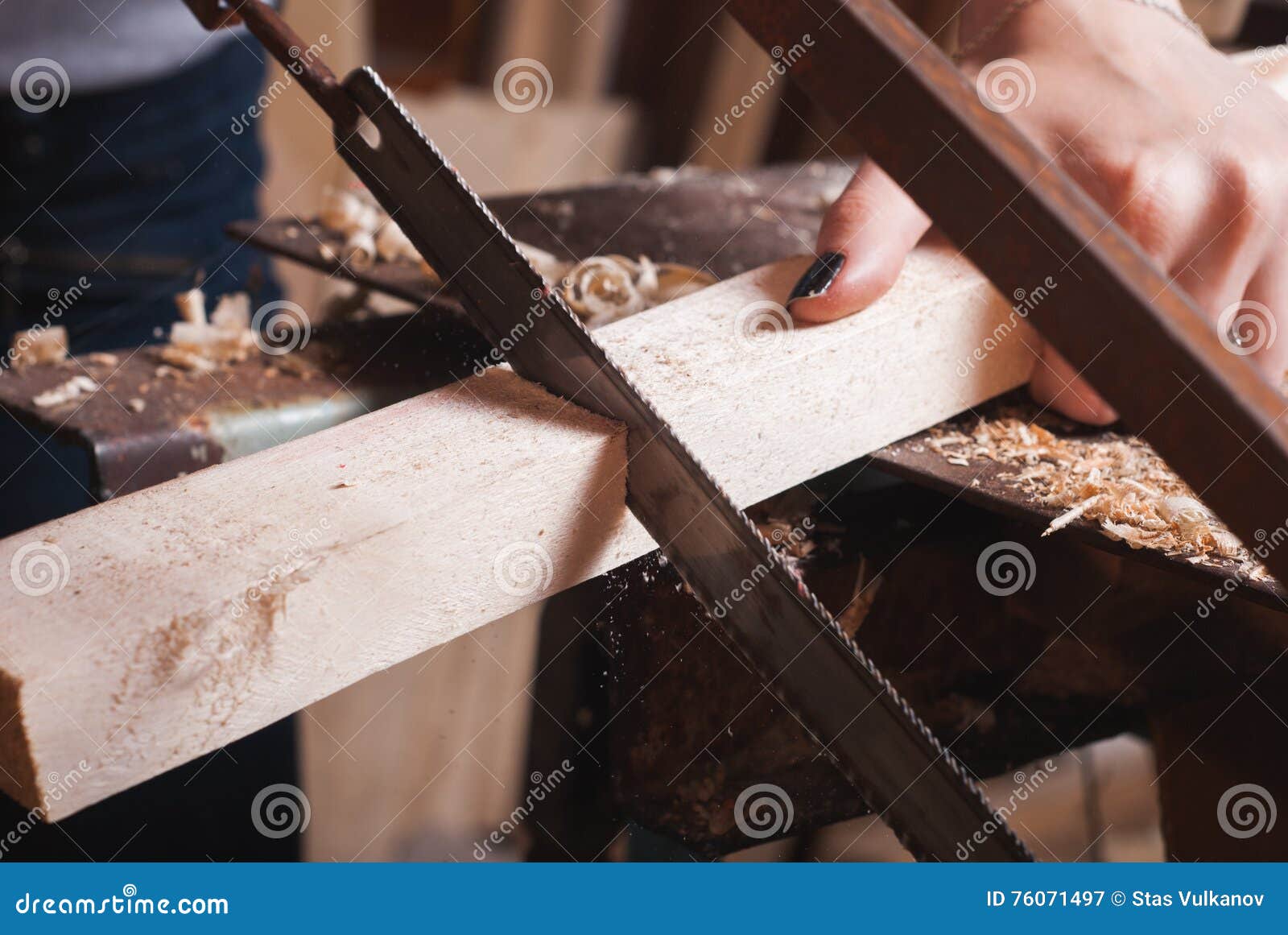 The girl sawing lumber, stock image. Image of woman, occupation - 76071497