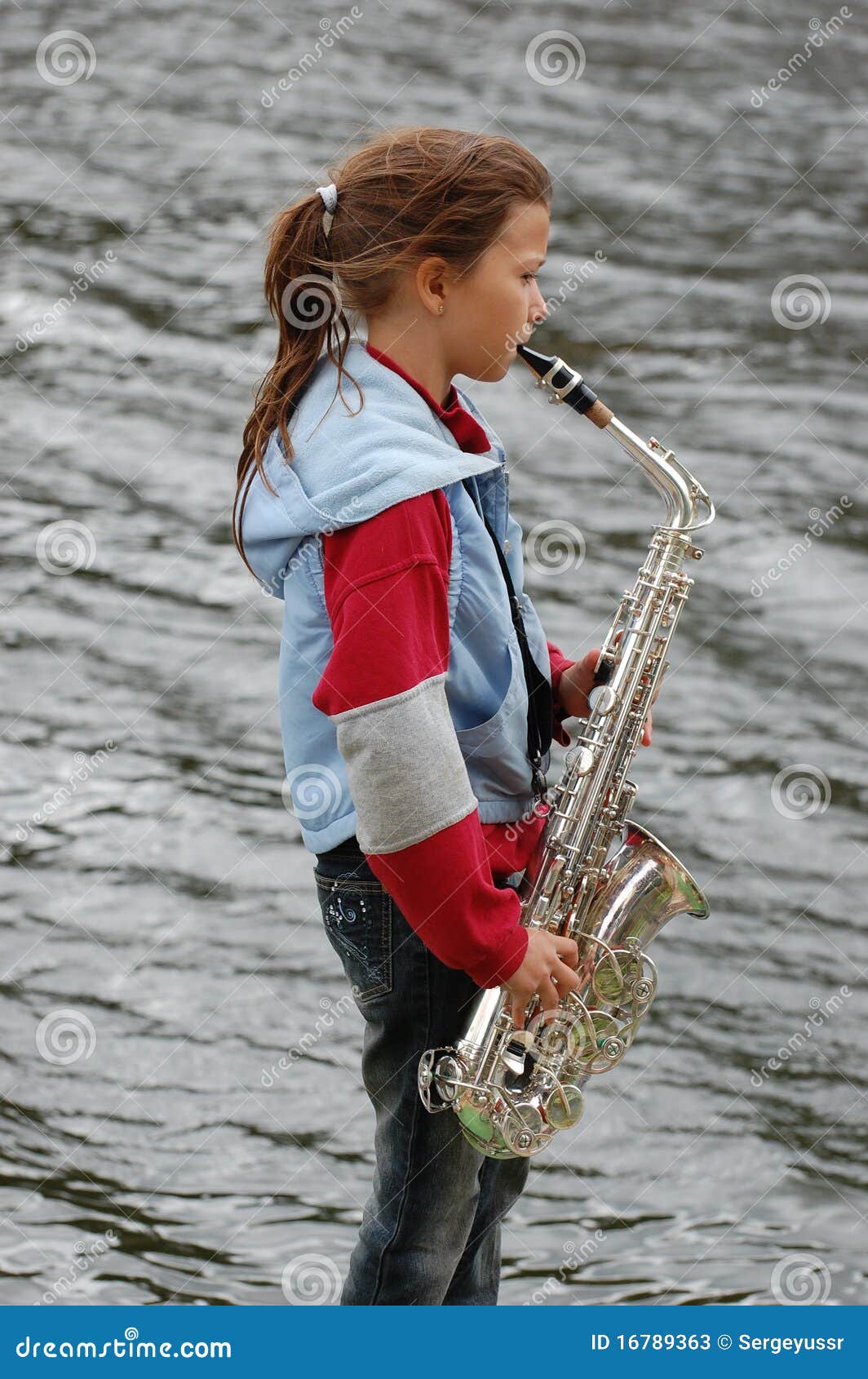 Girl with saxophone stock image. Image of sound, shiny - 16789363