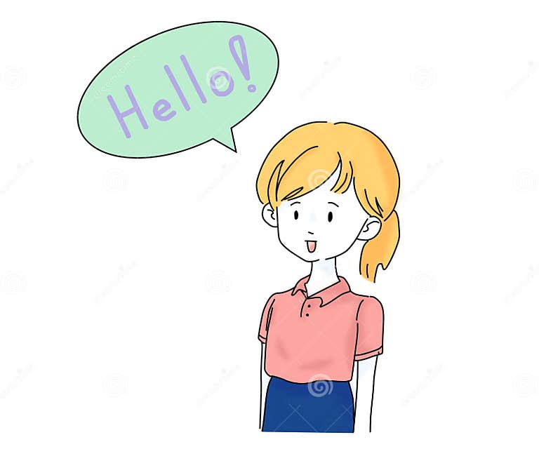 Girl say Hello stock illustration. Illustration of everyone - 218268470