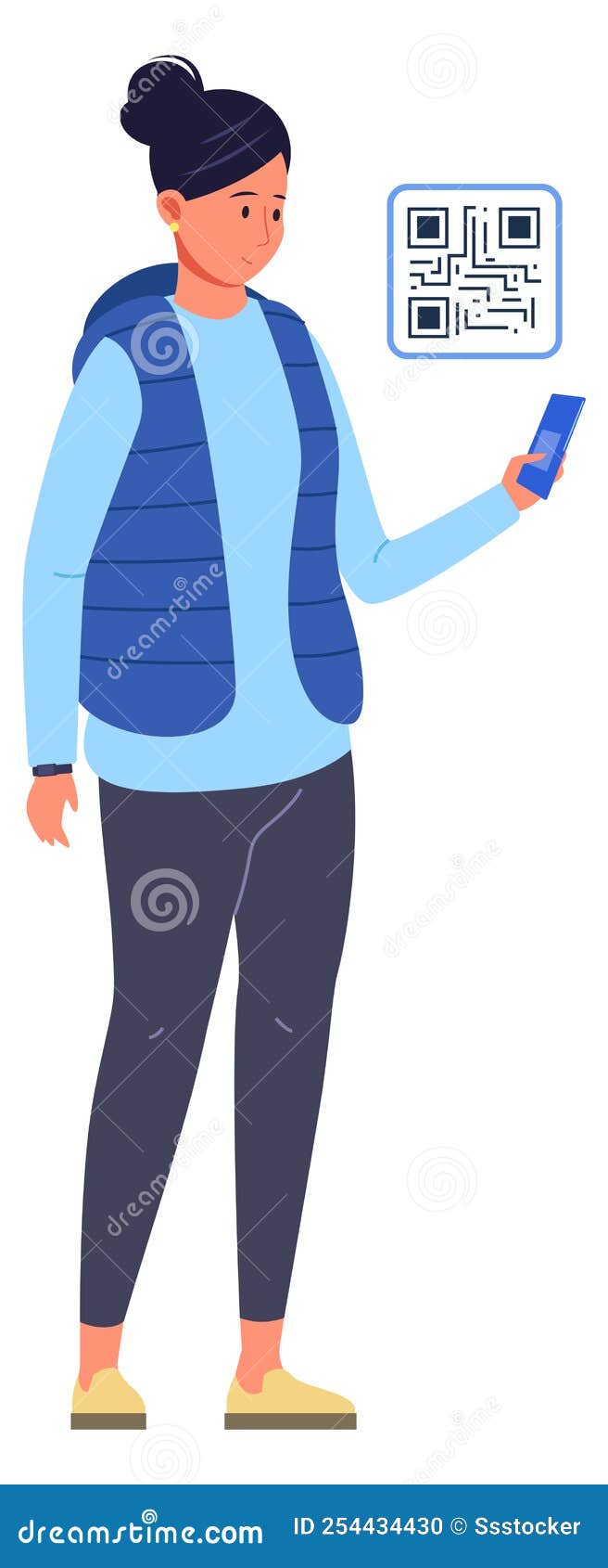 A Girl QR Scan Mobile Illustration Concept , Young Girl After Shopping ...