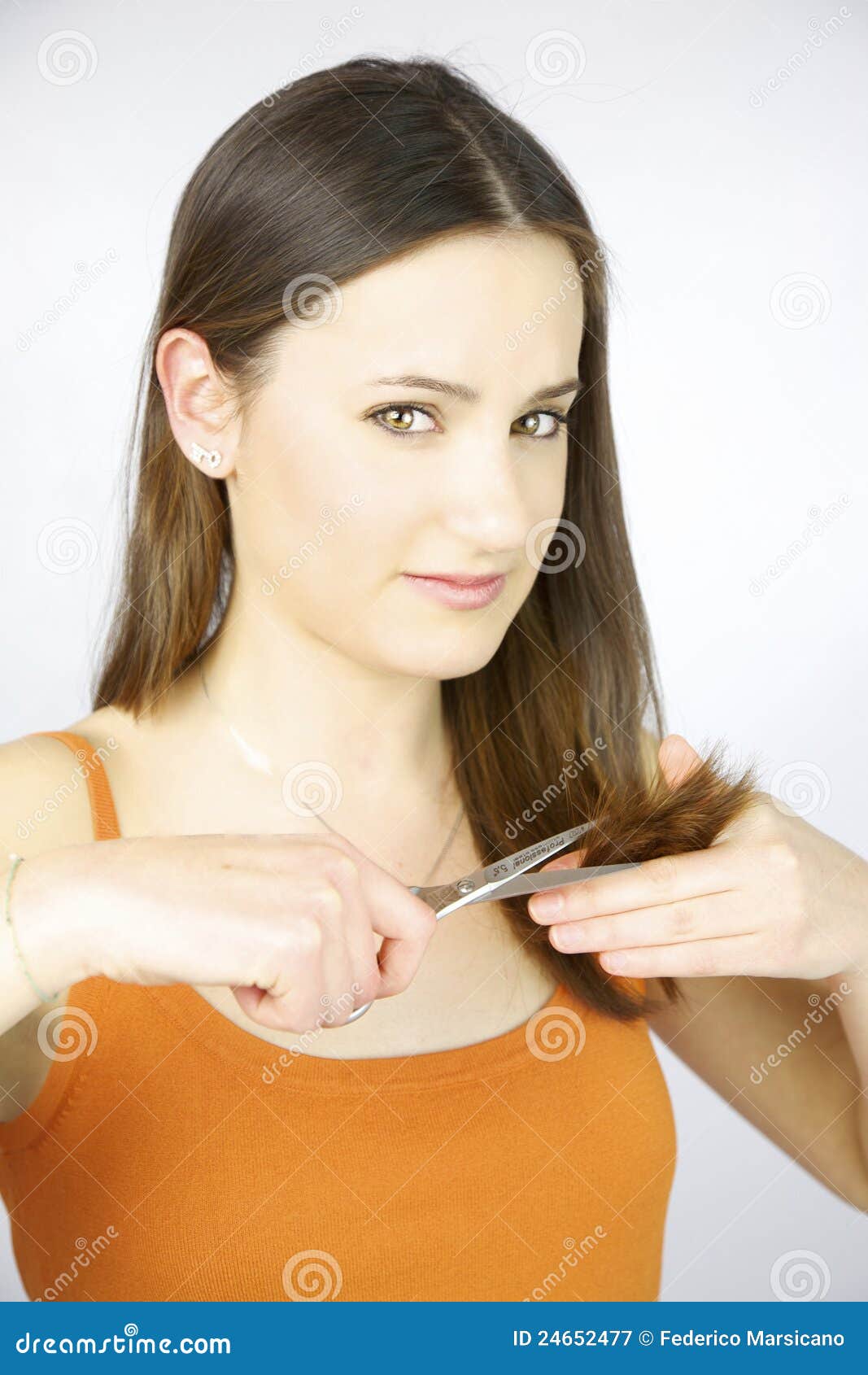 Girl Scared of Cutting Her Long Hair Stock Image - Image of care, adult ...