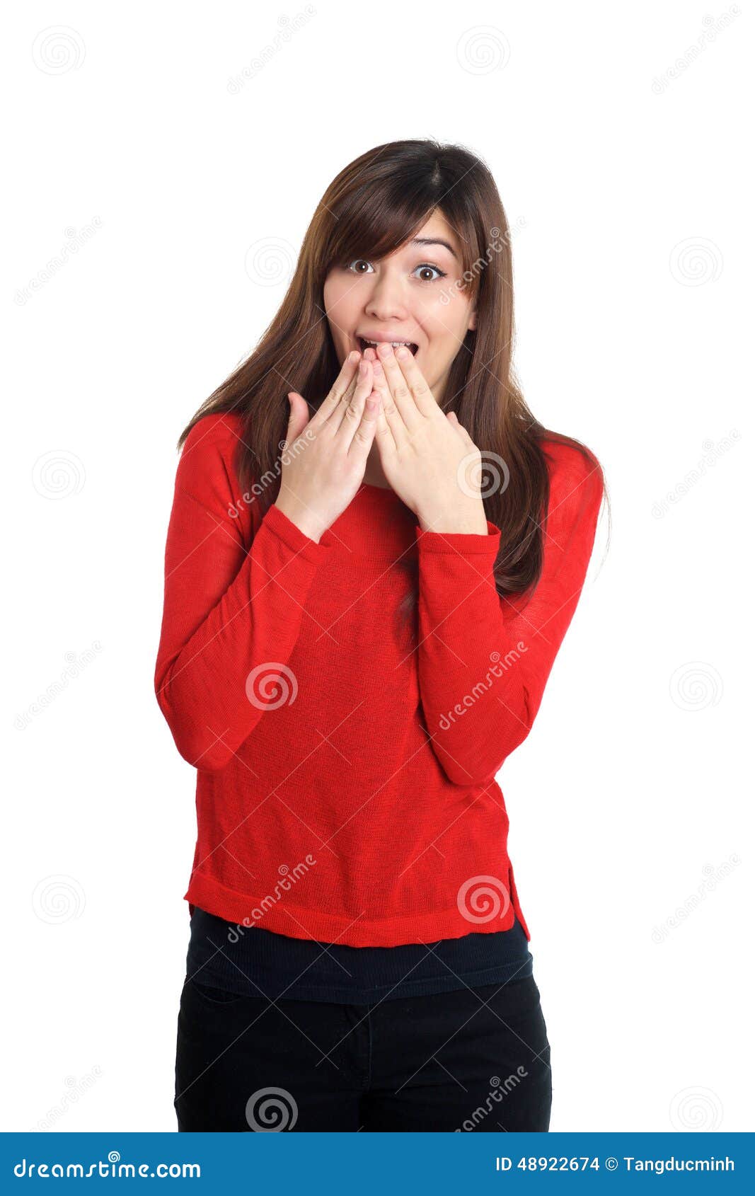 Girl with a scared gesture stock photo. Image of hair - 48922674
