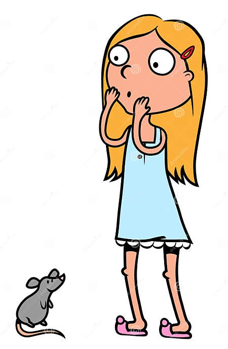 Girl scared of mouse stock vector. Illustration of coward - 21716026