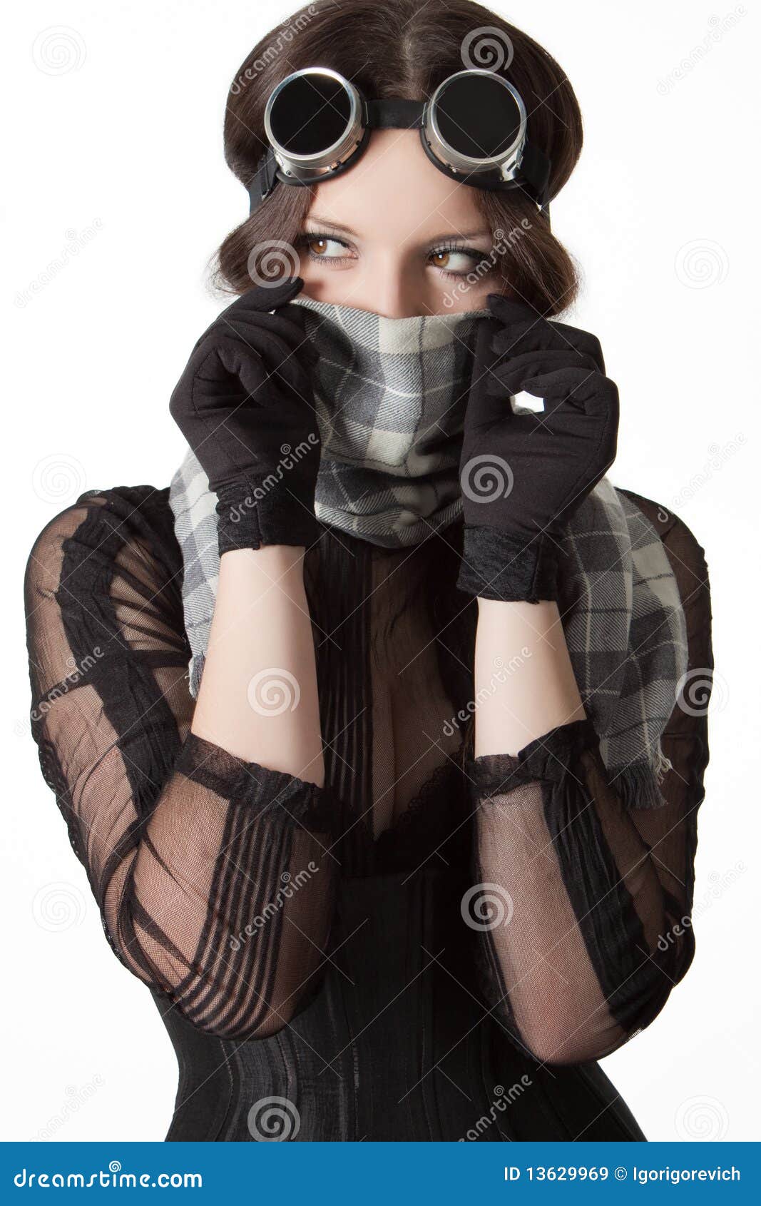 Girl with Scarf and Goggles Stock Image - Image of despair, kitty: 13629969