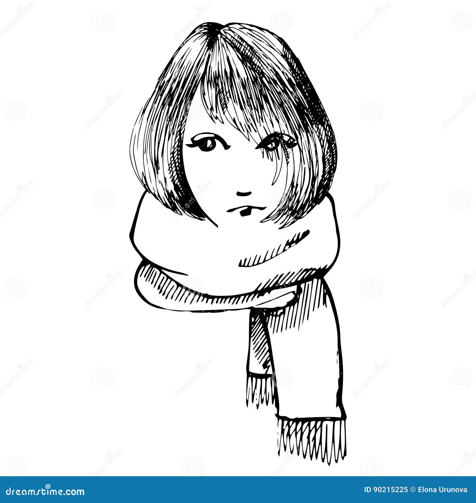 Girl with Scarf. Hand Drawing Stock Vector - Illustration of paint ...