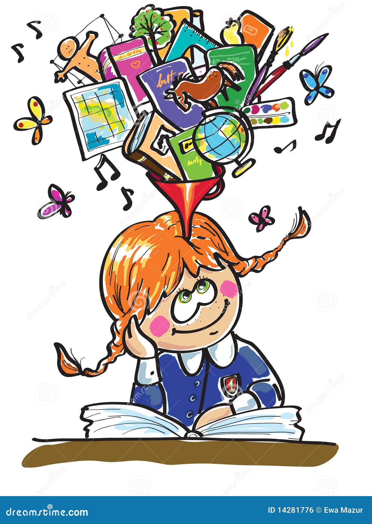 Girl in school. stock vector. Illustration of prescience - 14281776