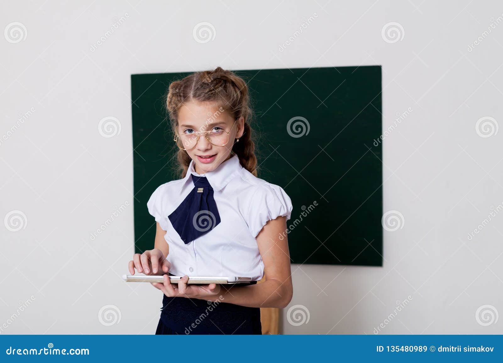 Girl School Girl is Standing at the Blackboard with Lesson Stock Image ...