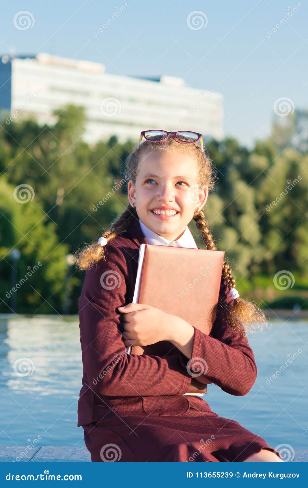 Girl in School Uniform Holds a Folder Stock Image - Image of concept ...