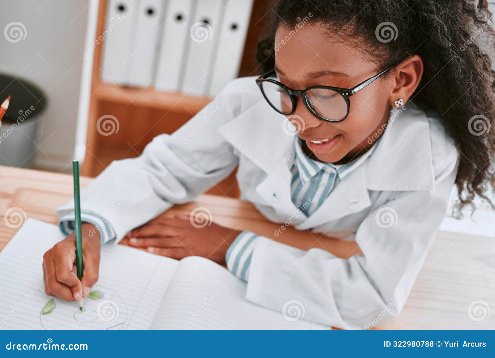 Girl, School and Write in Science Classroom, Education and Learning or ...