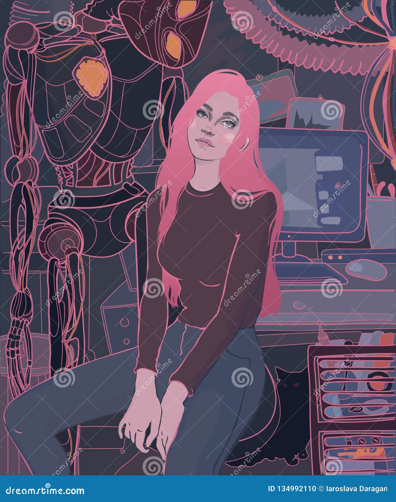 Girl scientist and robot stock vector. Illustration of intelligent ...