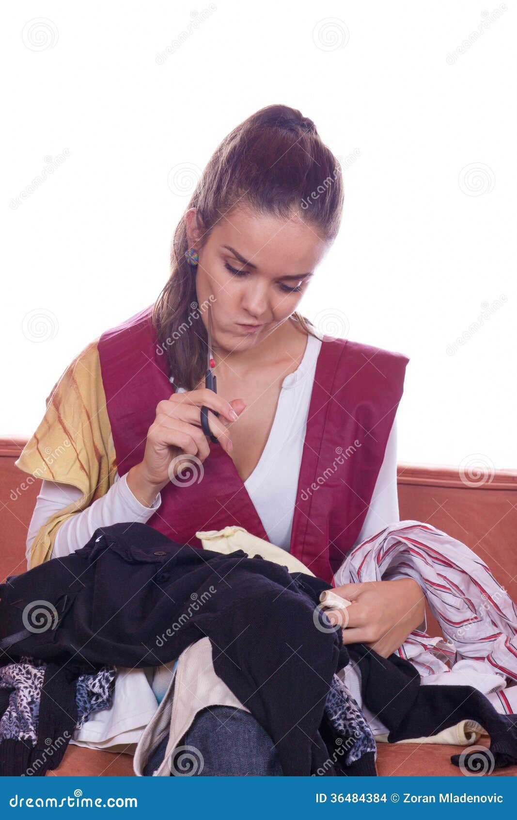 Girl with Scissors Sewing Textile Stock Photo - Image of sewing, style ...