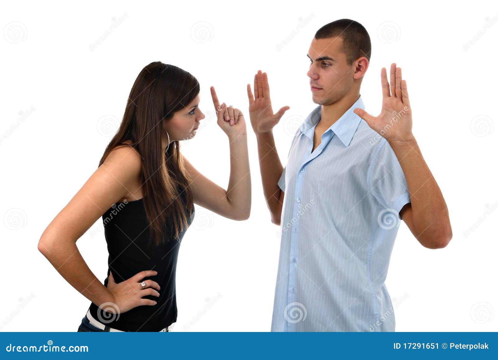 Girl Scolding Boy Isolated on White Stock Image - Image of view ...