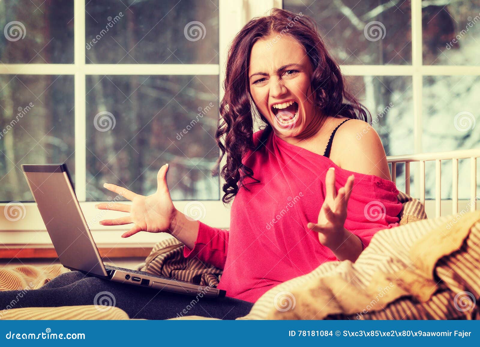Girl Screaming Mad while Working with the Computer Stock Photo - Image ...