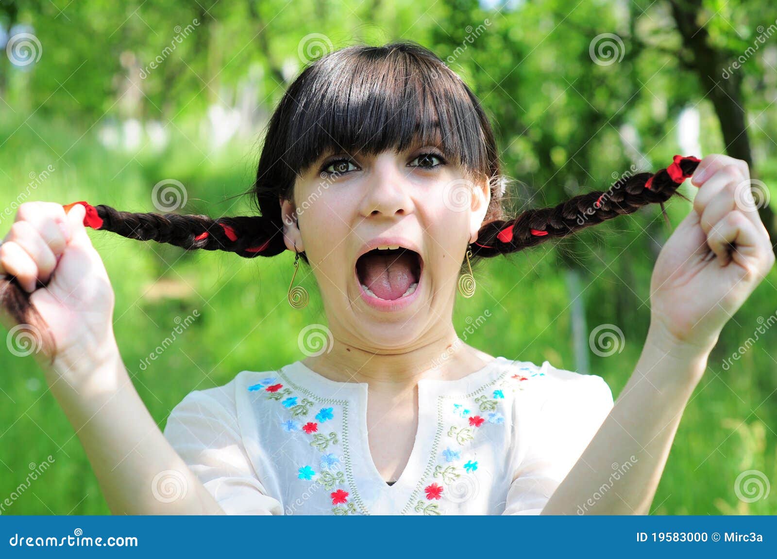 Girl screaming in nature stock photo. Image of close - 19583000
