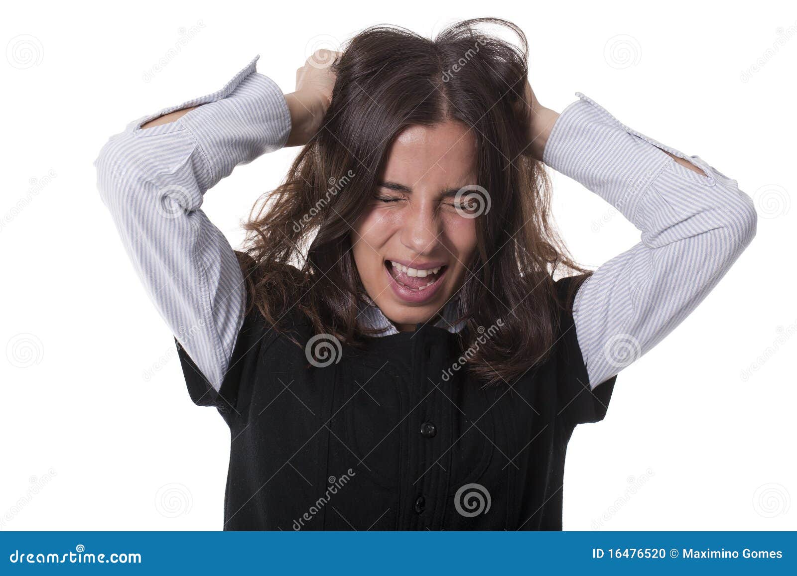 Girl Screaming and Pulling Hair Stock Photo - Image of black, casual ...