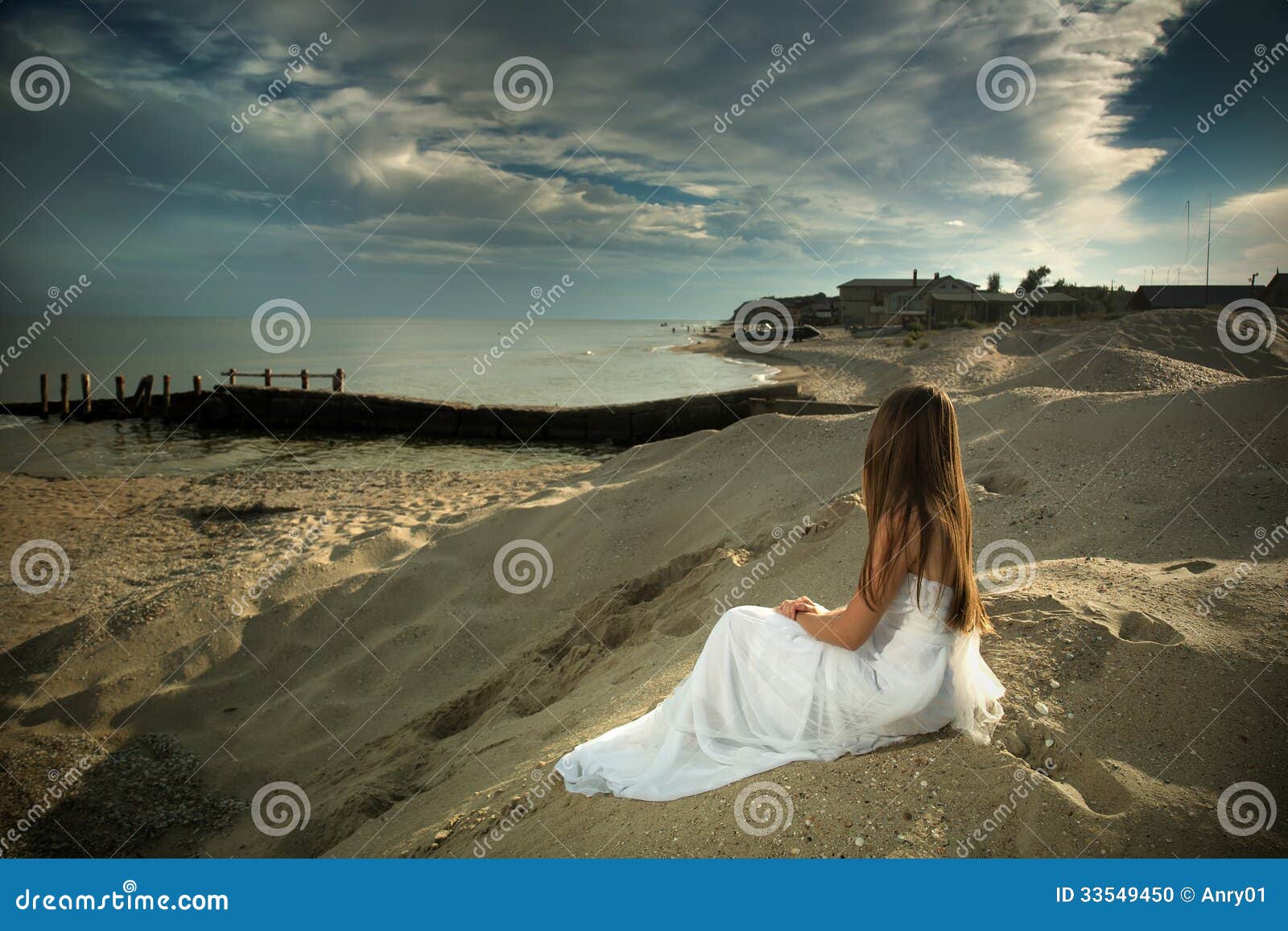 The girl and the sea. stock photo. Image of open, white - 33549450