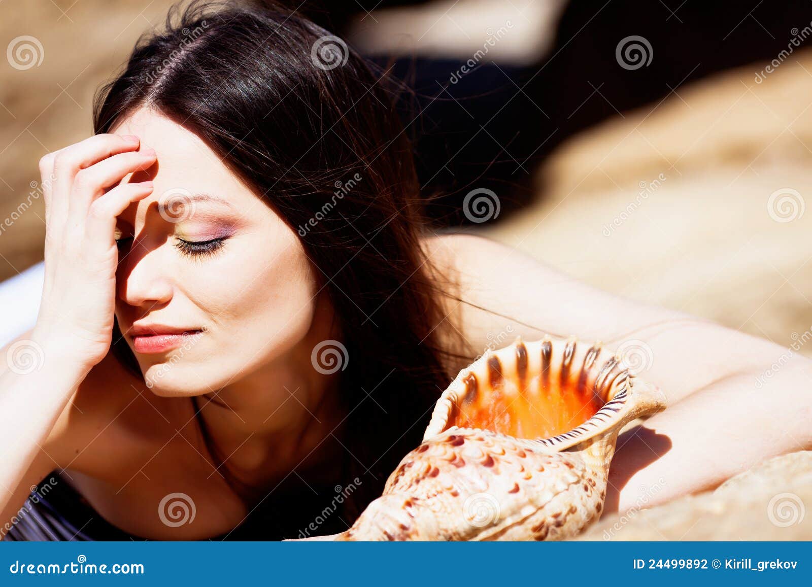 Girl with seashell stock photo. Image of funny, beauty - 24499892