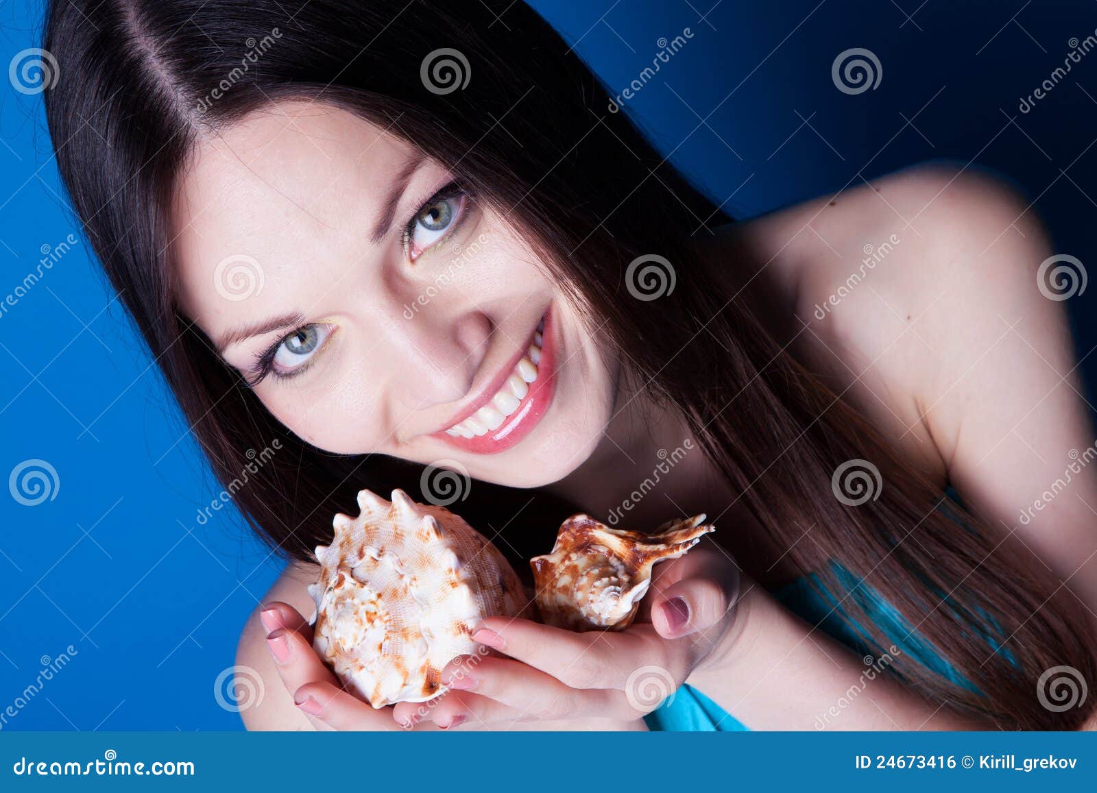 Girl with seashell stock photo. Image of nymph, brunette - 24673416