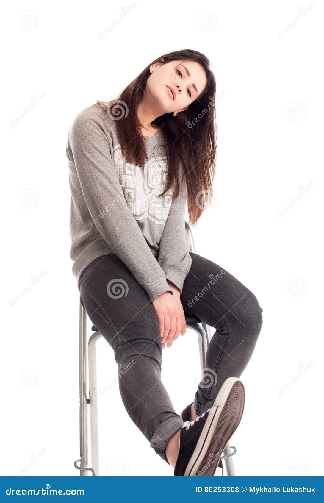 Girl Seat on Chair Isolated Stock Photo - Image of sweaters, people ...